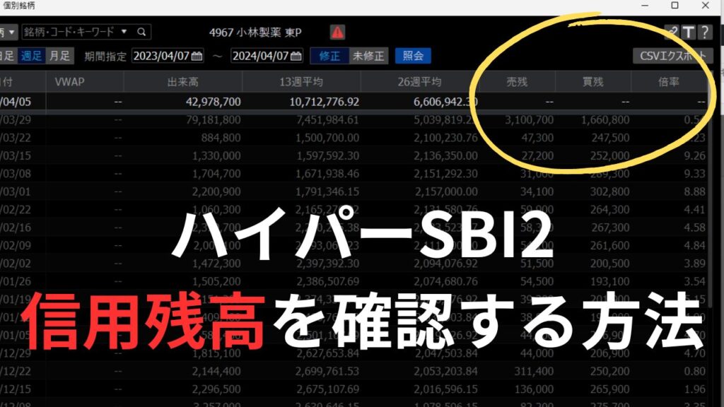 【ハイパーSBI2】信用買い残・売り残の確認方法
